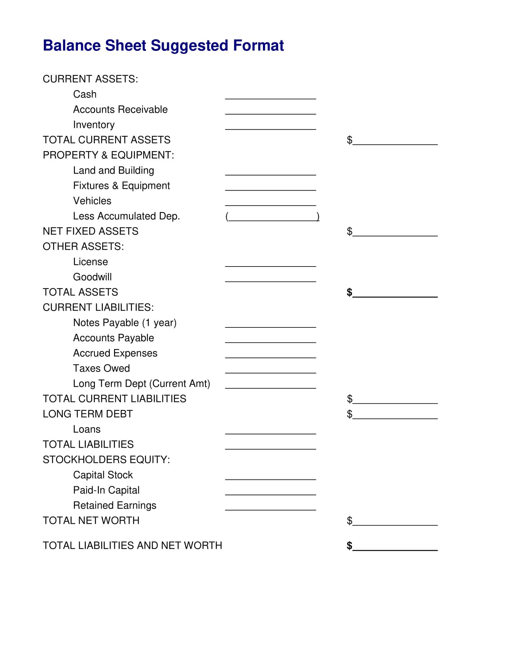 Free Printable Classified Balance Sheet Templates Excel PDF Example Free Printable Classified Balance Sheet Templates Excel PDF Example