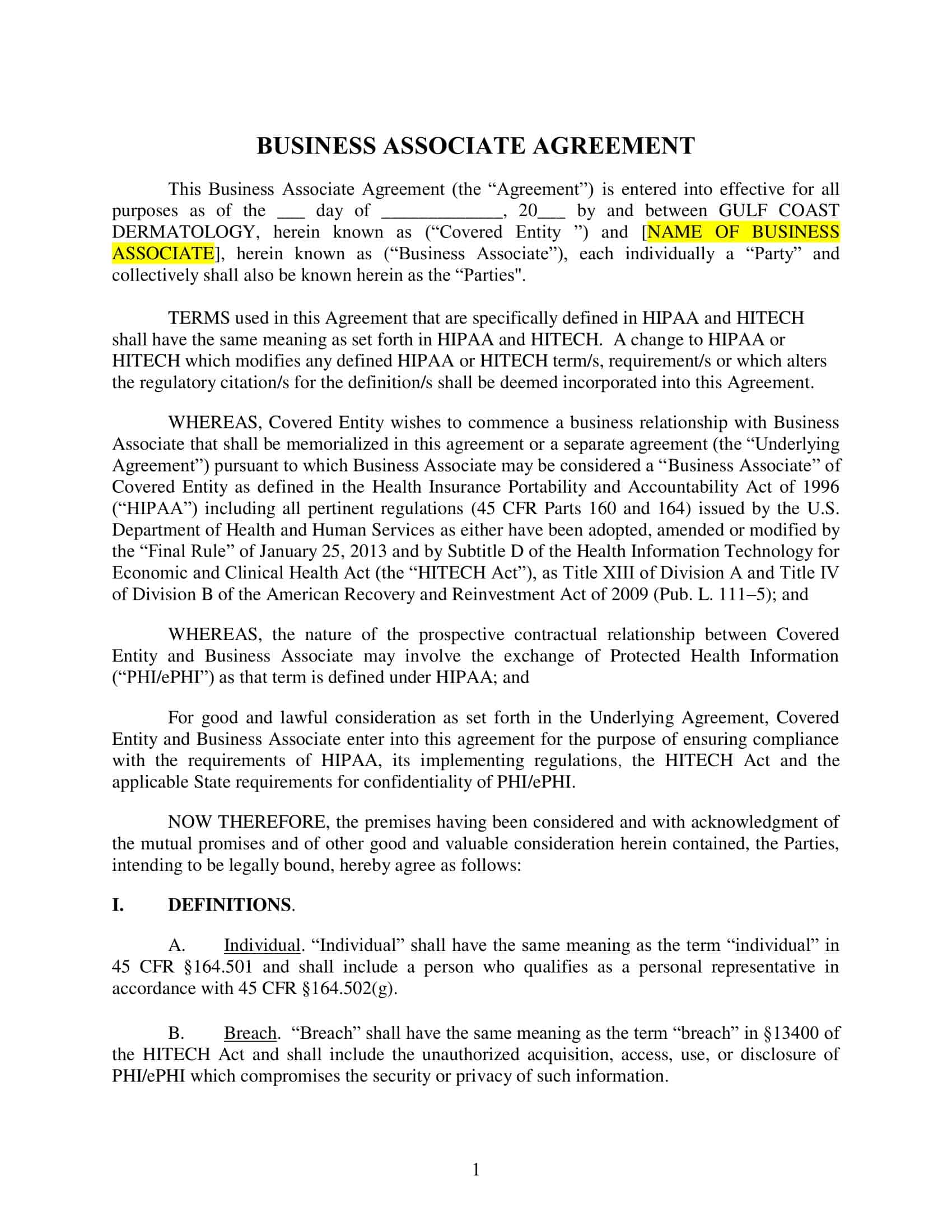 Business Associate Agreement Hipaa Template Business Associate Agreement Hipaa Template