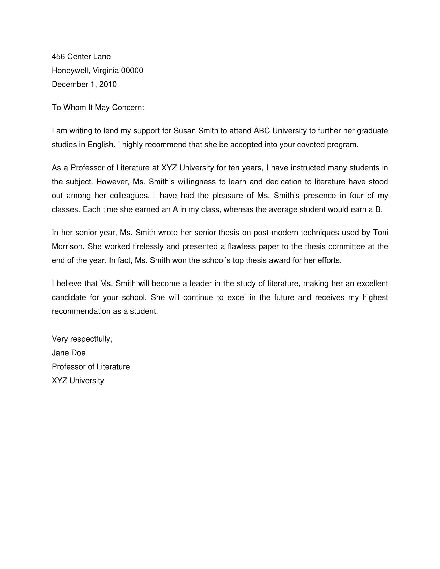 Letter Of Recommendation For Graduate School Templates Word Letter Of Recommendation For Graduate School Templates Word