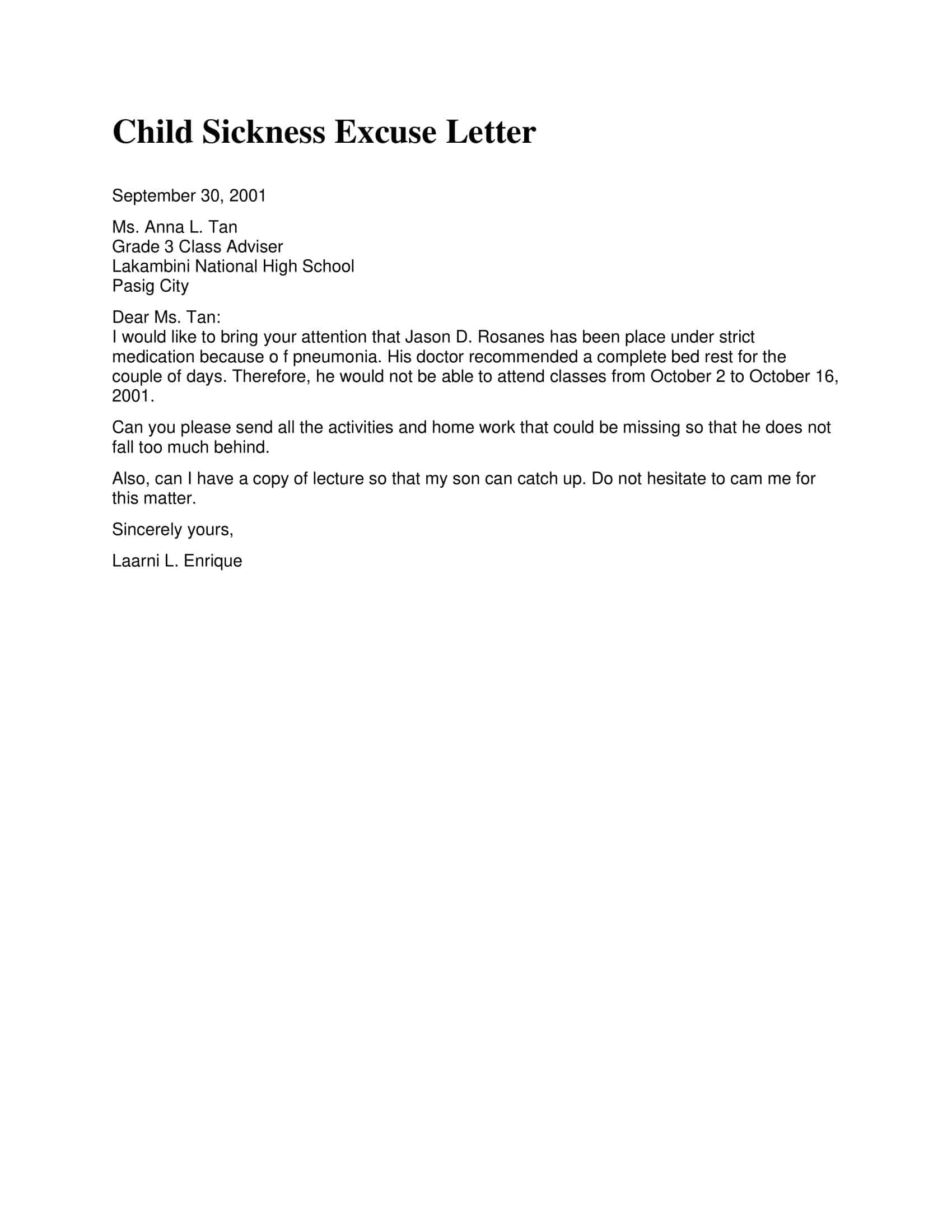 Free Printable Excuse Letter Templates Word PDF Free Printable Excuse Letter Templates Word PDF