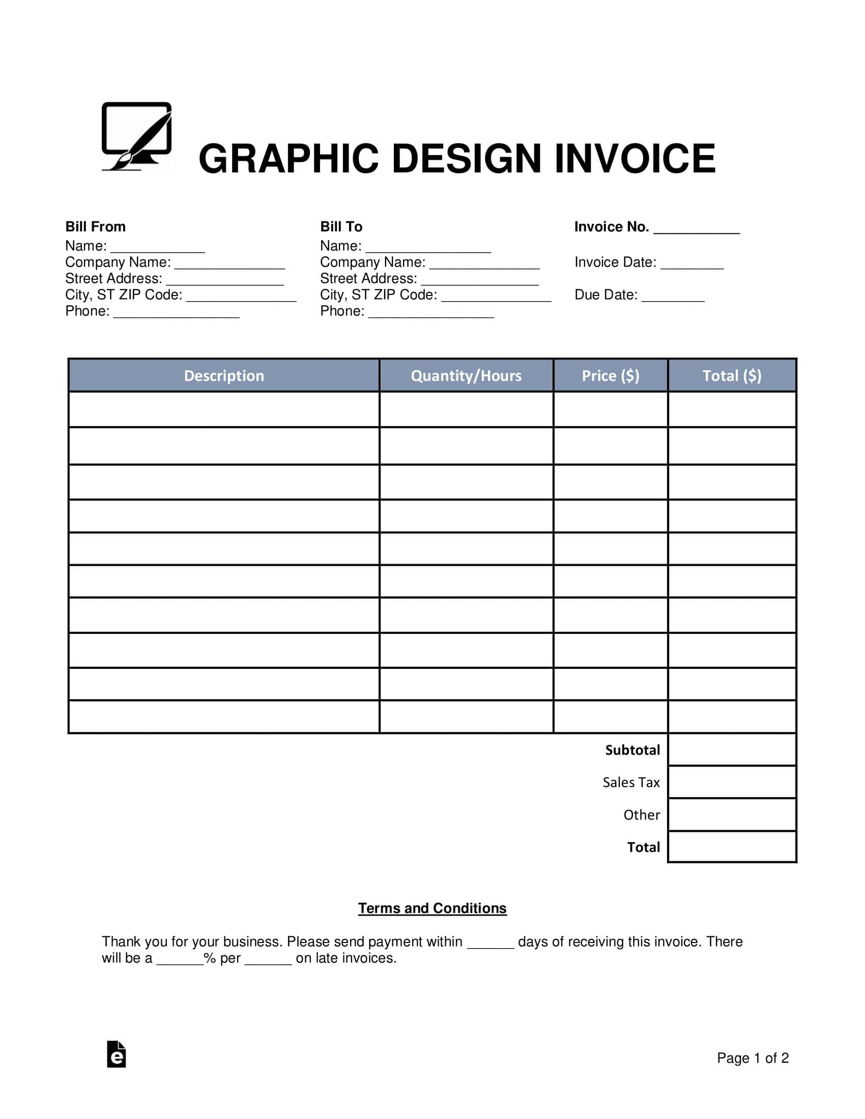 Free Printable Graphic Design Invoice Templates [PDF] Example