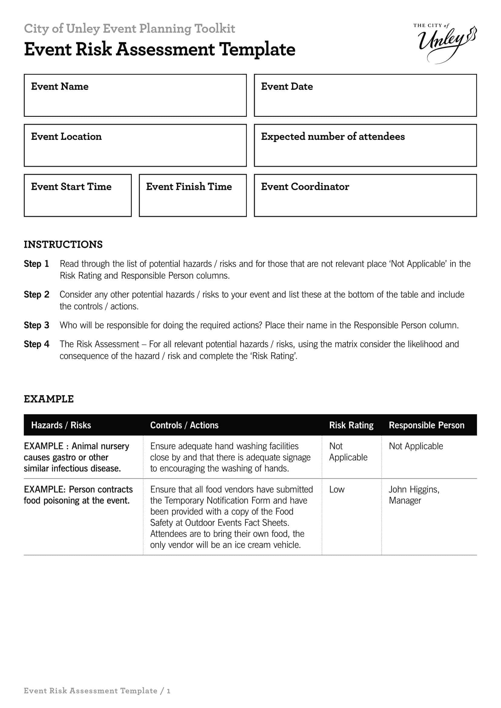 Free Printable Risk Assessment Templates [excel Word Pdf] Examples