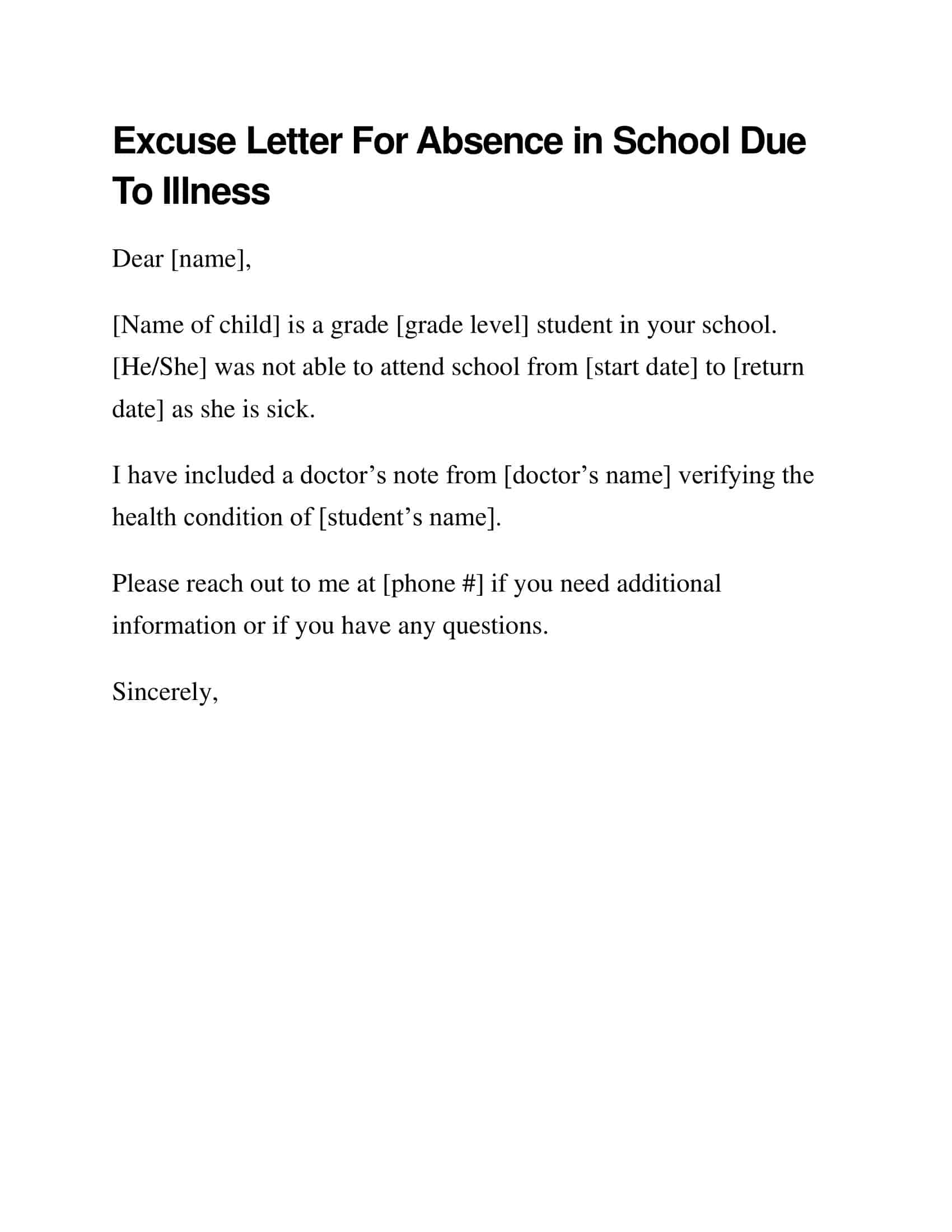 Free Printable Excuse Letter Templates Word PDF Formal School Work