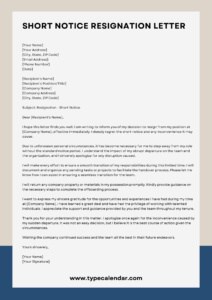 Free Printable Short Notice Resignation Letter Templates [PDF, Word]