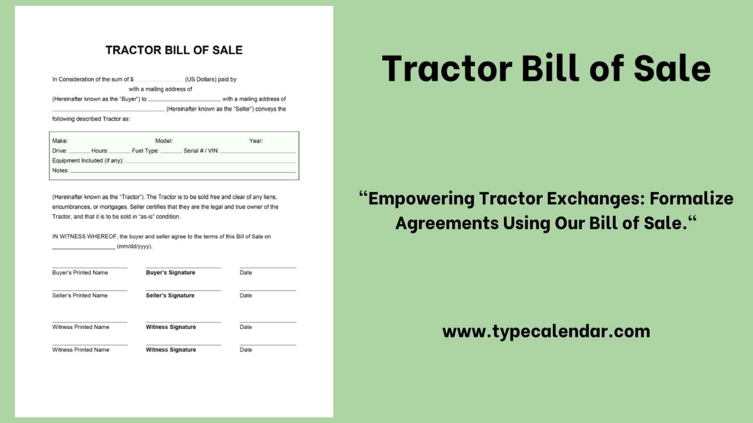 Free Printable Tractor Bill Of Sale Templates [PDF, Word]