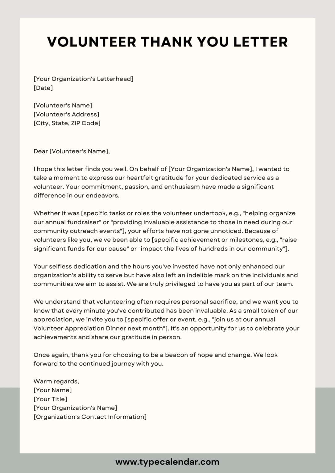 Free Printable Volunteer Thank You Letter Templates [Appreciation] Examples