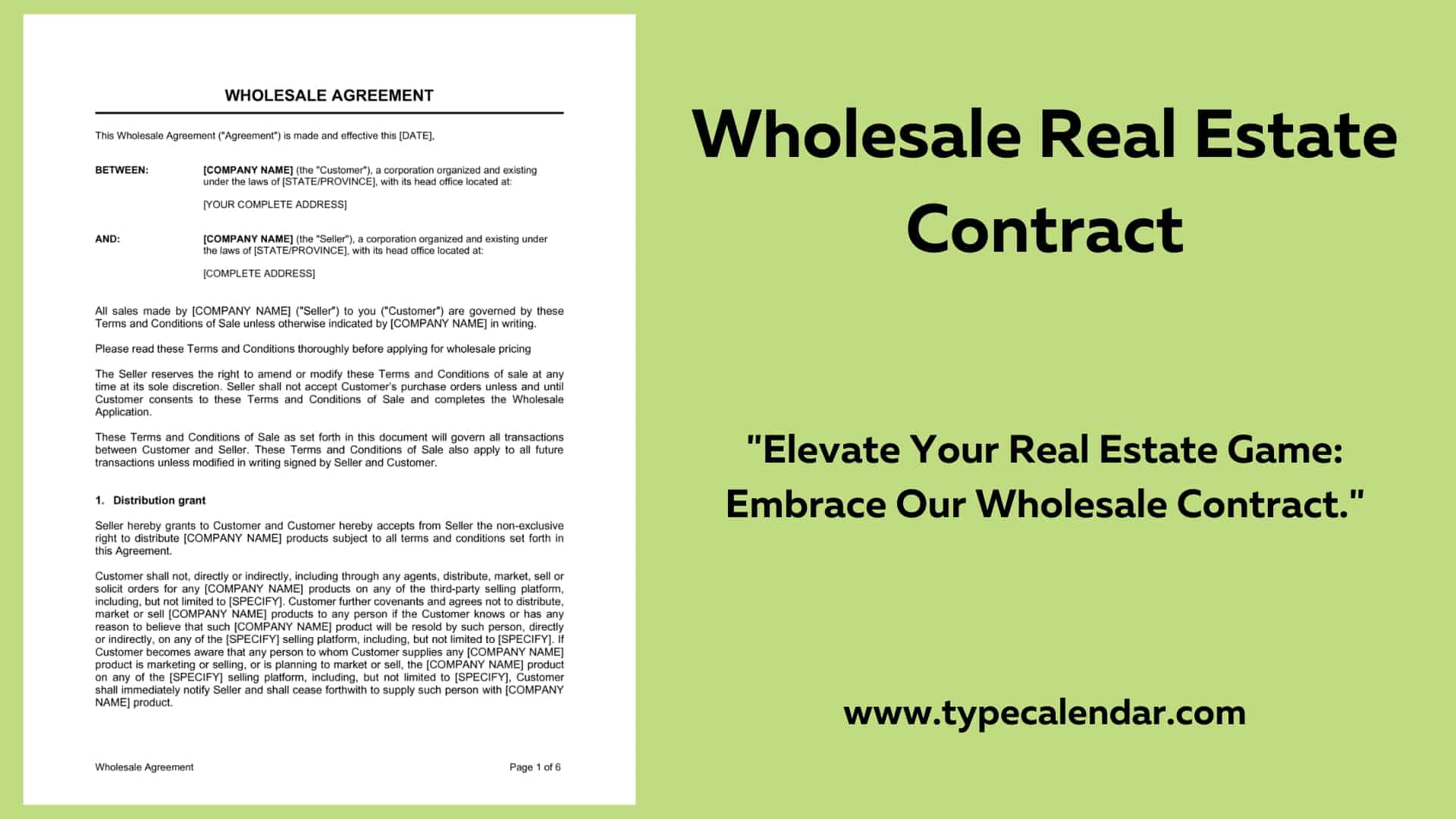 Free Printable Wholesale Real Estate Contract Templates PDF Example