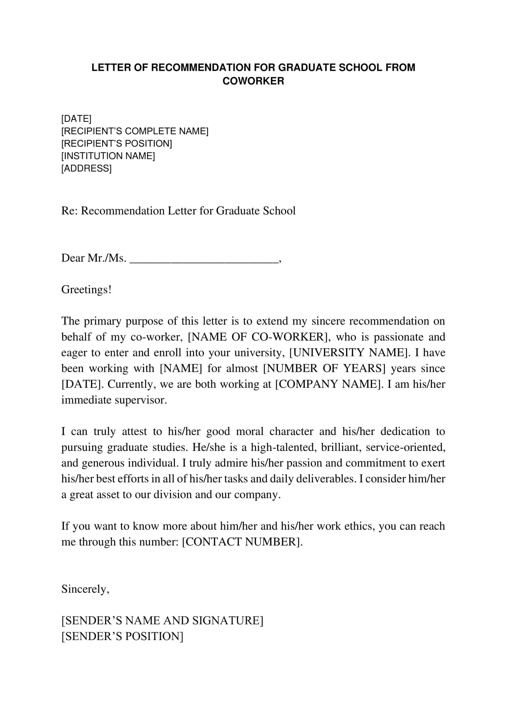 Free Printable Letter Of Recommendation For Co Worker Template PDF Free Printable Letter Of Recommendation For Co Worker Template PDF
