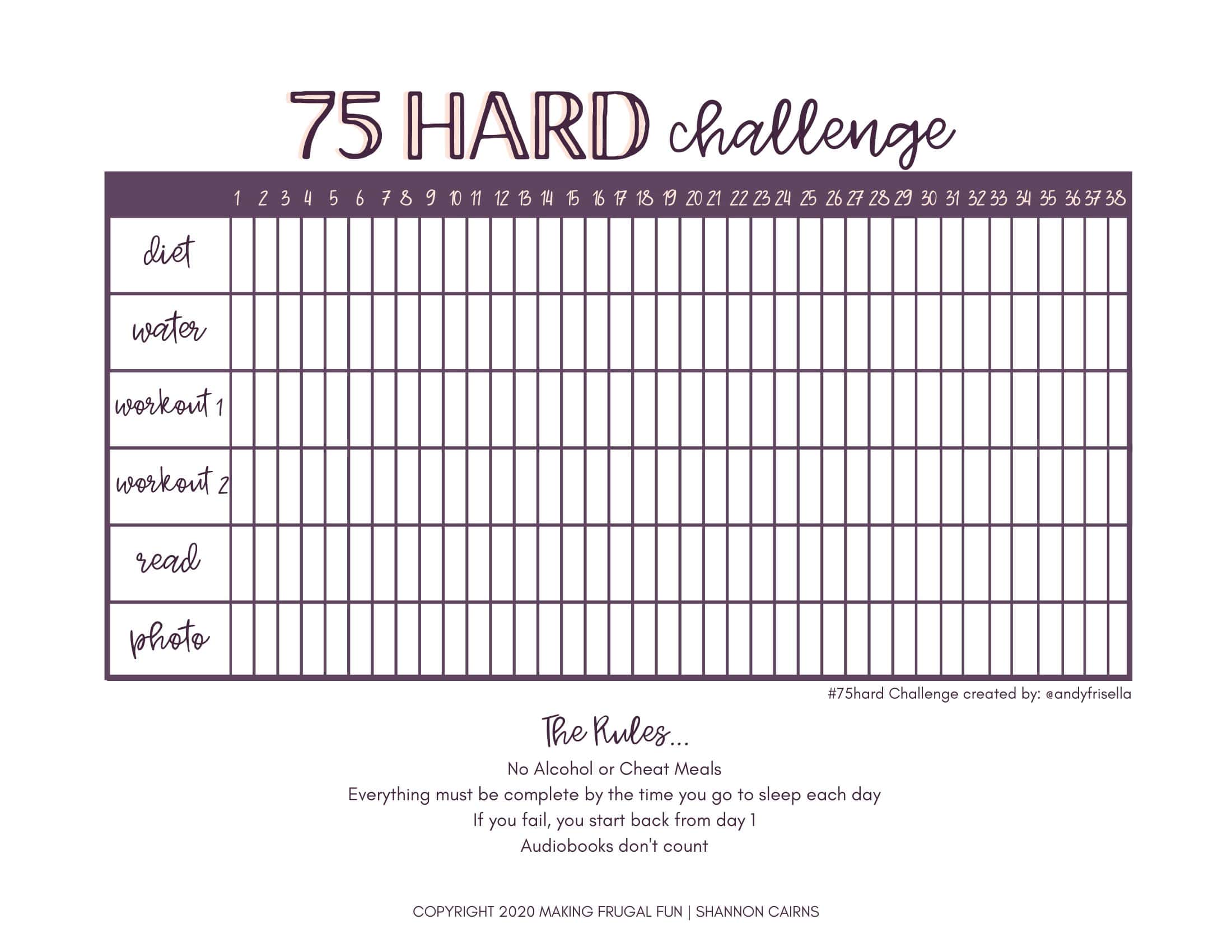 75 Hard Challenge Calendar Anni Malena