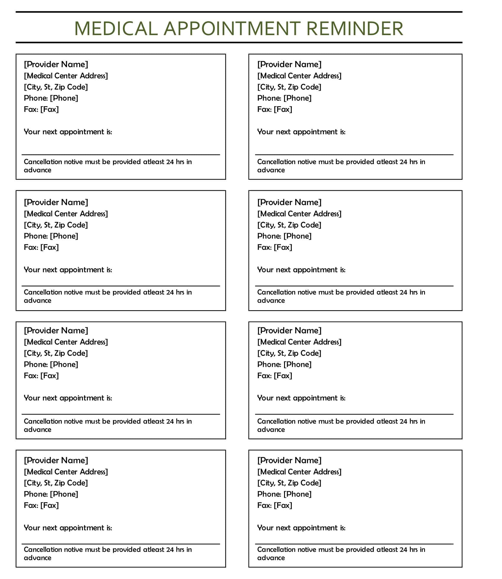 Free Printable Appointment Card Templates Word PDF Excel Medical
