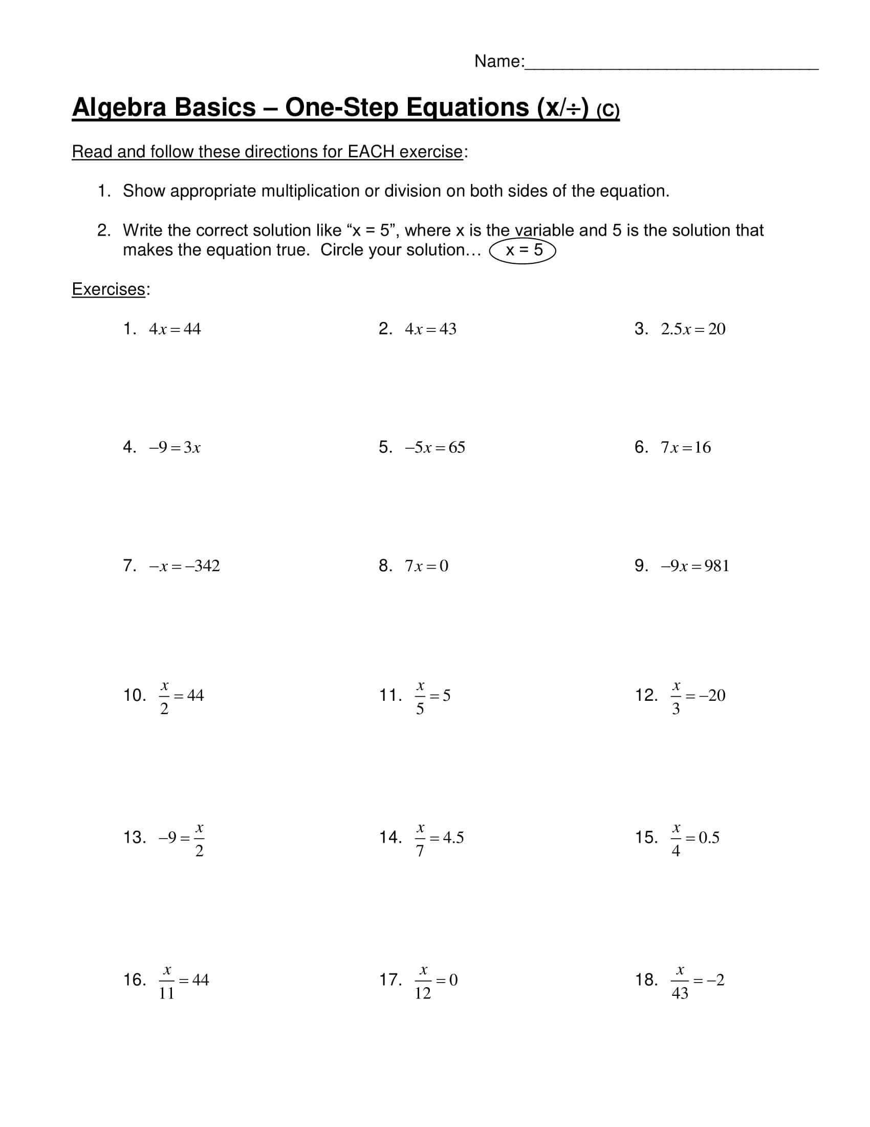 Free Printable One Step Equation Worksheets PDF With Answers free-printable-one-step-equation-worksheets-pdf-with-answers