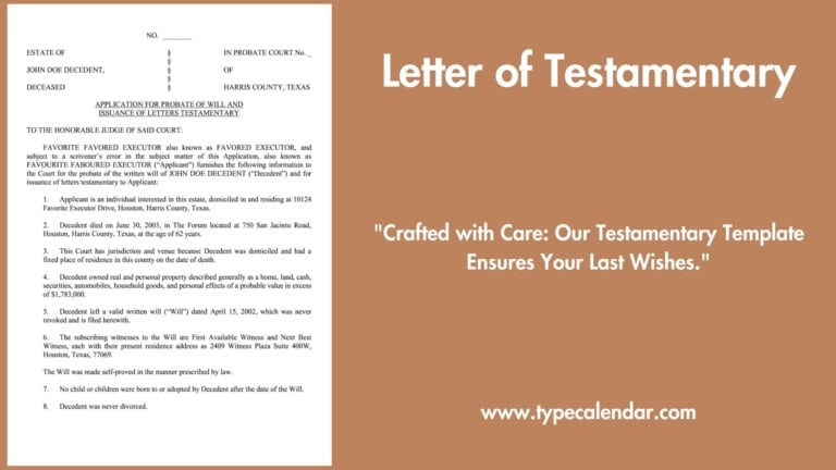Free Printable Letter Of Testamentary Templates [PDF] Sample