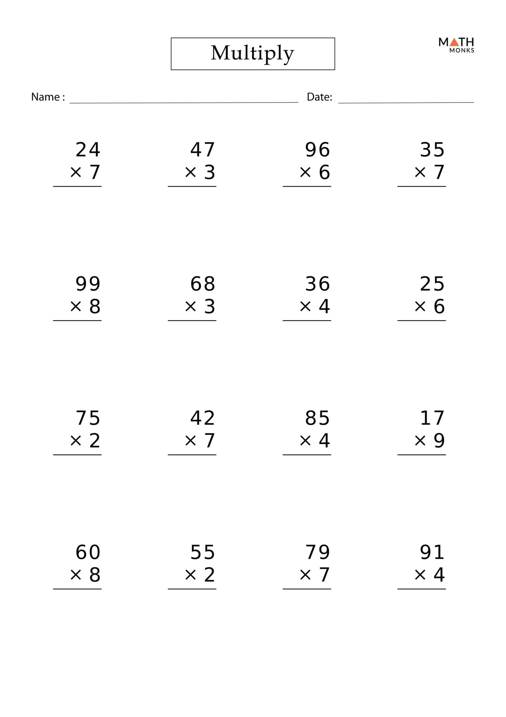 Printable Math Core Curriculum Worksheets