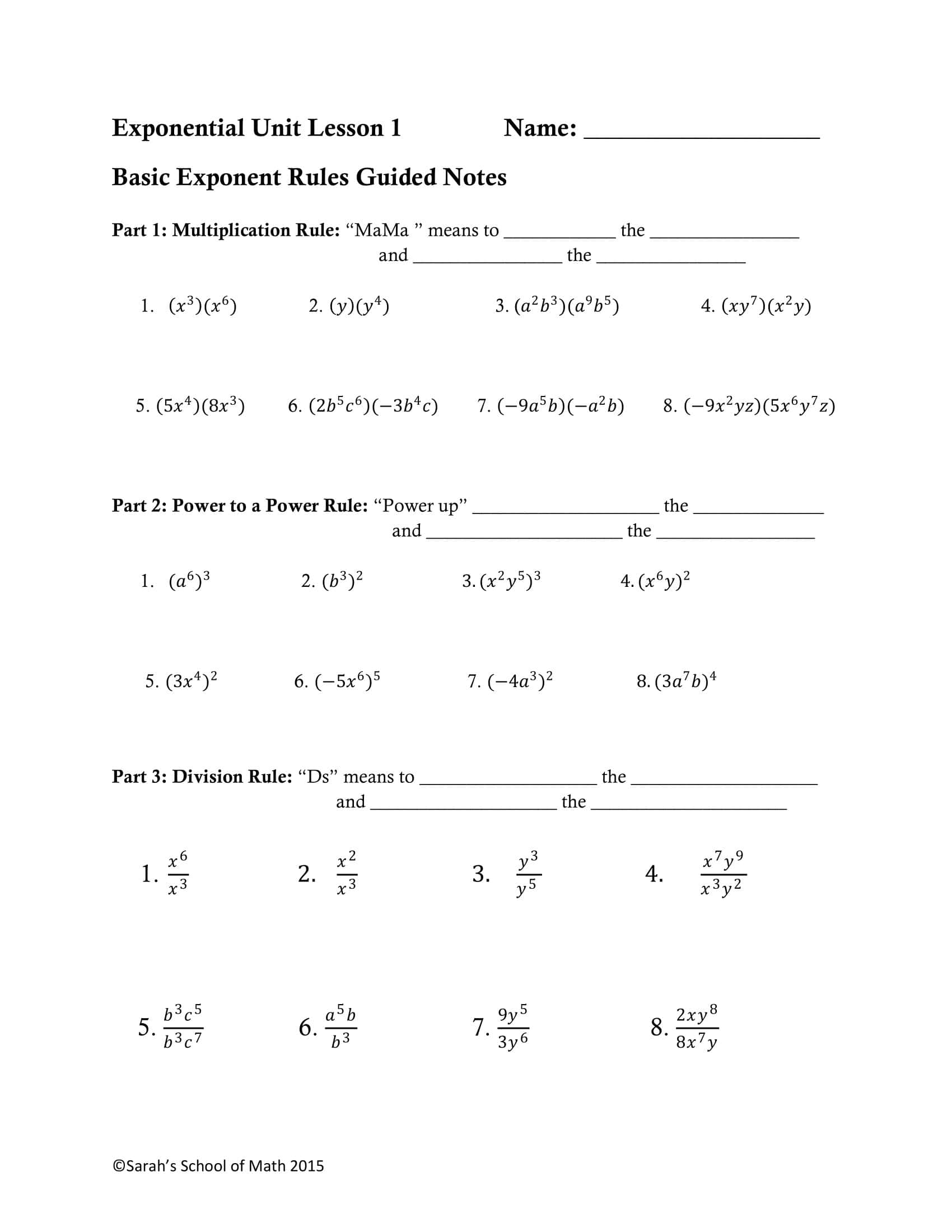Free Printable Exponent Rules Worksheets PDF Answers Grade 1 12 Free Printable Exponent Rules Worksheets PDF Answers Grade 1 12