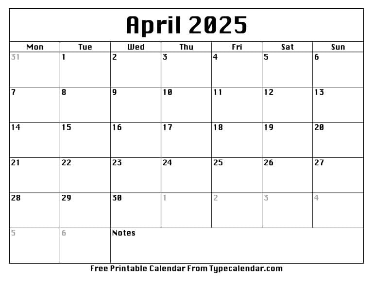 Free April 2025 Calendar Printable