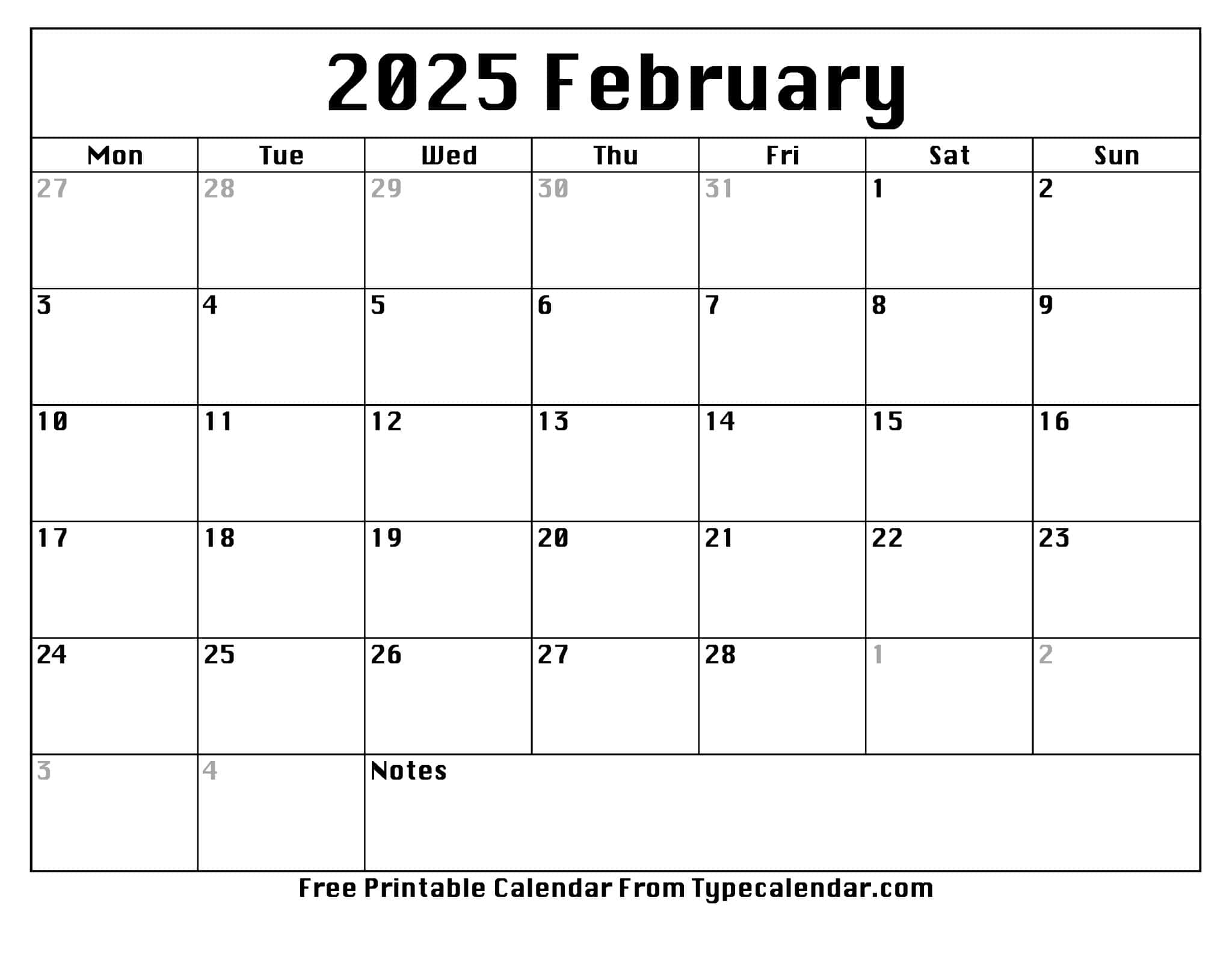 Free February 2025 Calendar Printable