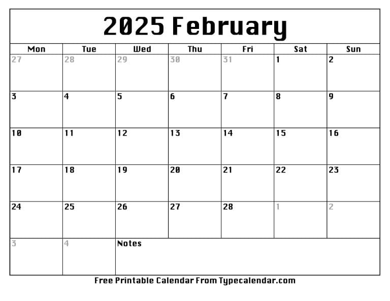 Free February 2025 Calendar Printable