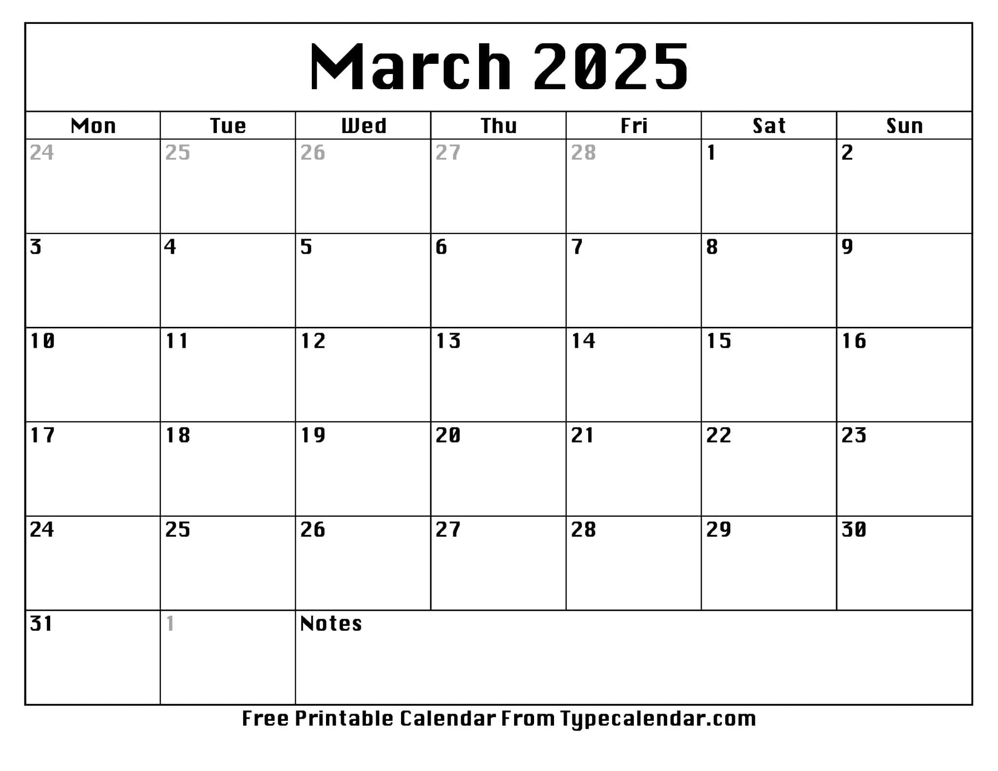Free March 2025 Calendar Printable