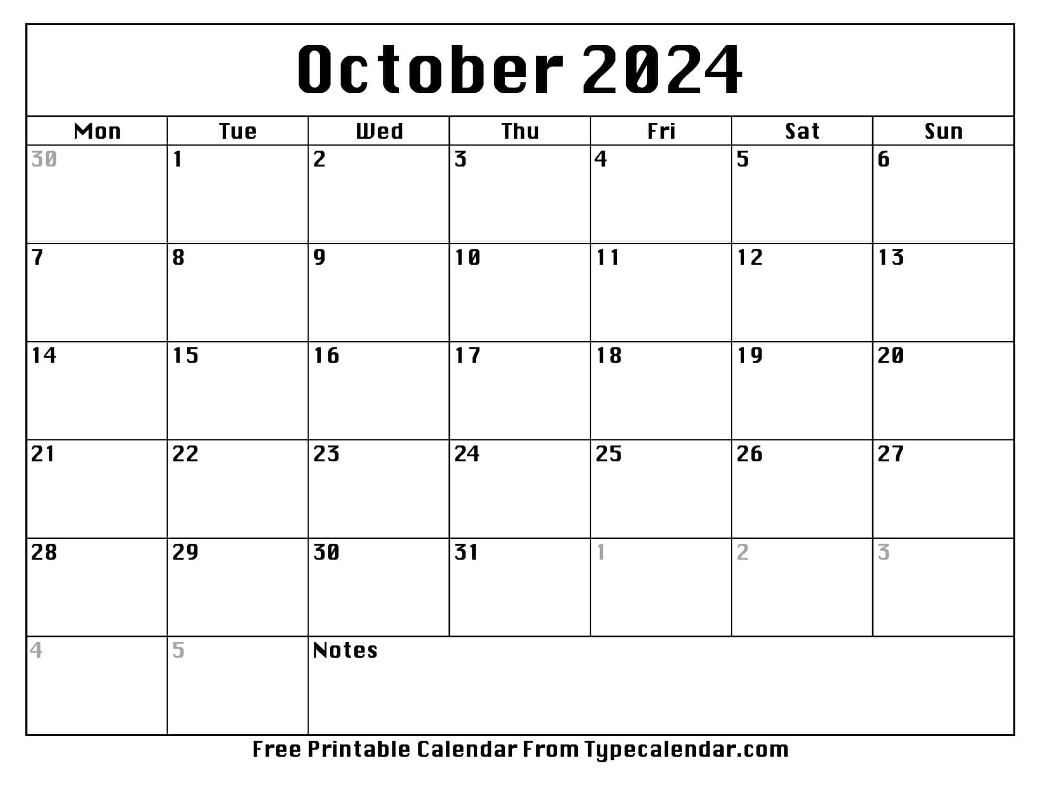Free October 2024 Calendar Printable