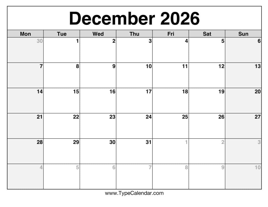 December 2026 Calendars - Free Printable Templates