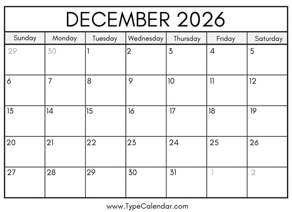 December 2026 Calendars - Free Printable Templates