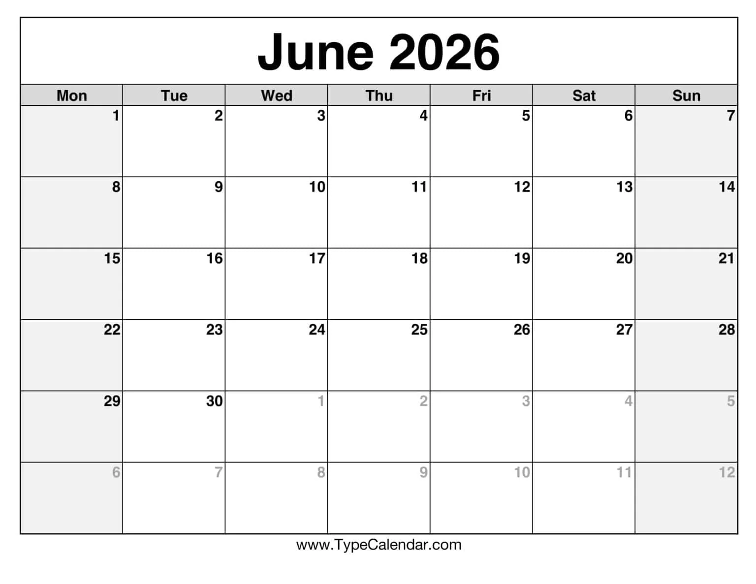 June 2026 Calendars - Free Printable Templates