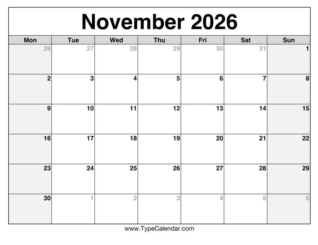 November 2026 Calendars - Free Printable Templates