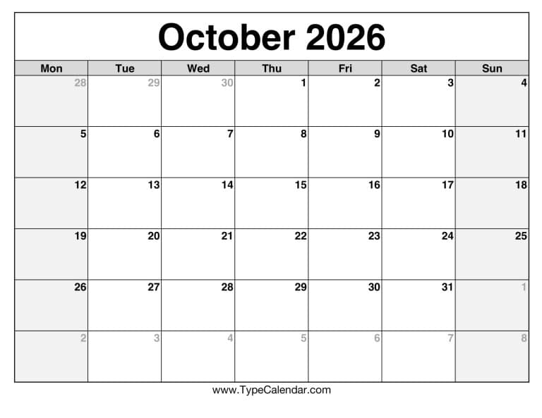 October 2026 Calendars - Free Printable Templates
