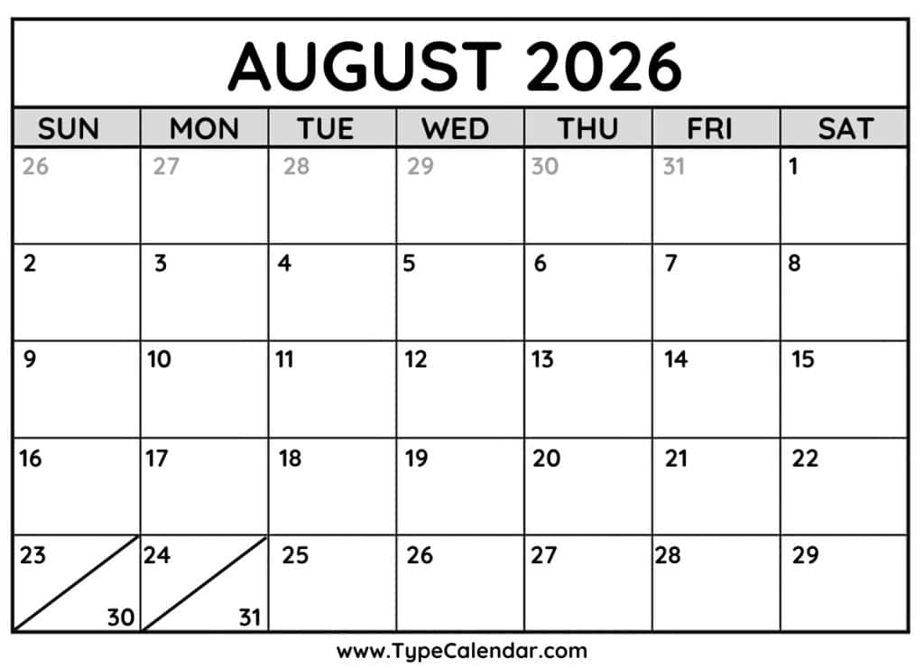 August 2026 Calendars - Free Printable Templates