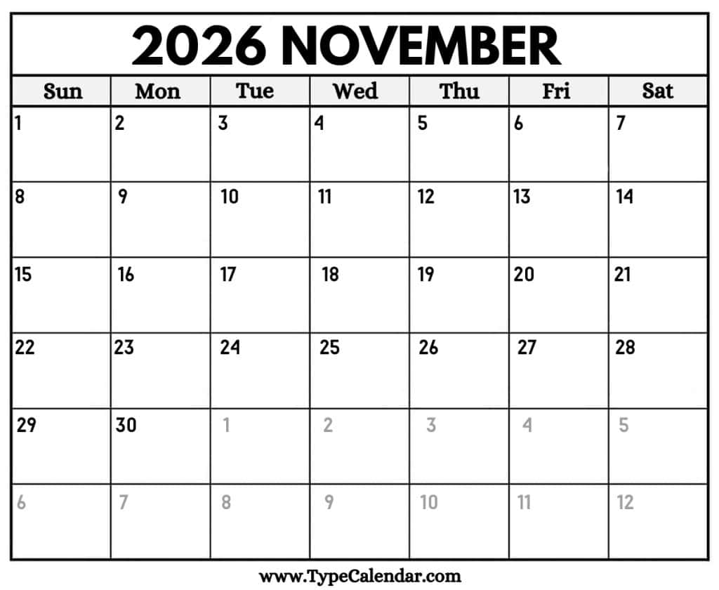 November 2026 Calendars - Free Printable Templates