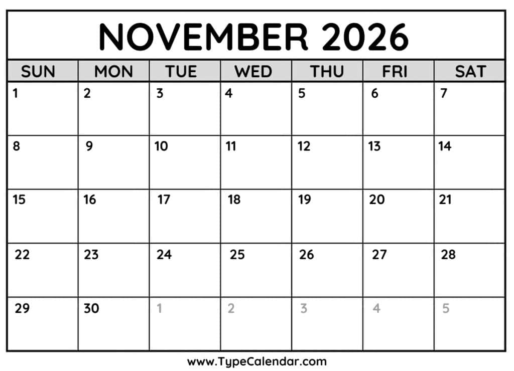 November 2026 Calendars - Free Printable Templates