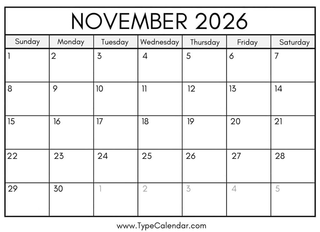 November 2026 Calendars - Free Printable Templates