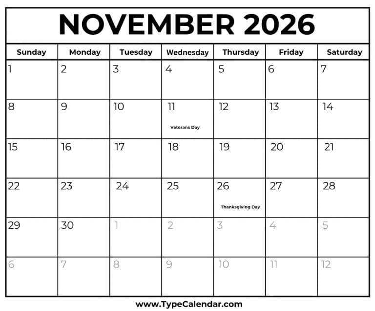 November 2026 Calendars - Free Printable Templates