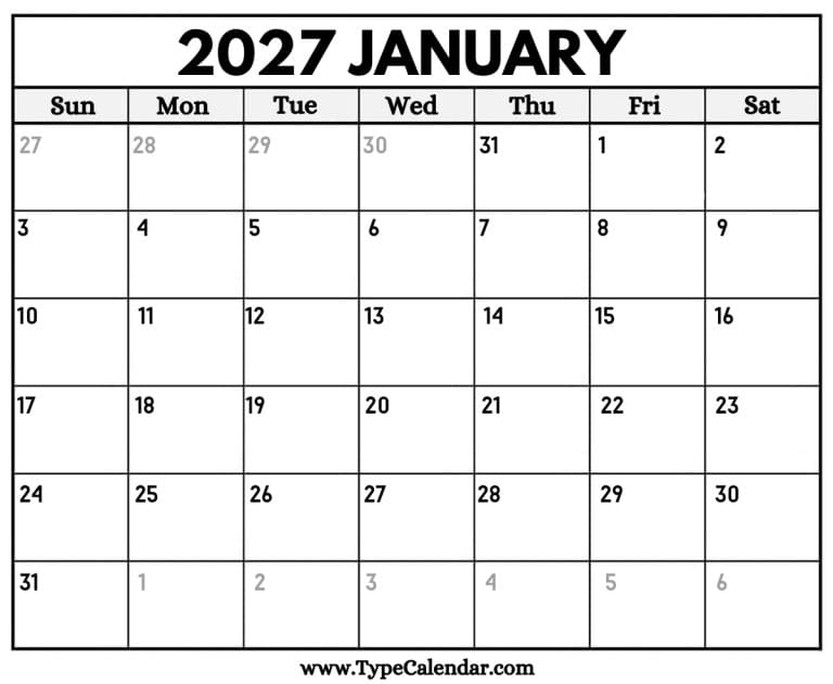 January 2027 Calendars - Free Printable Templates