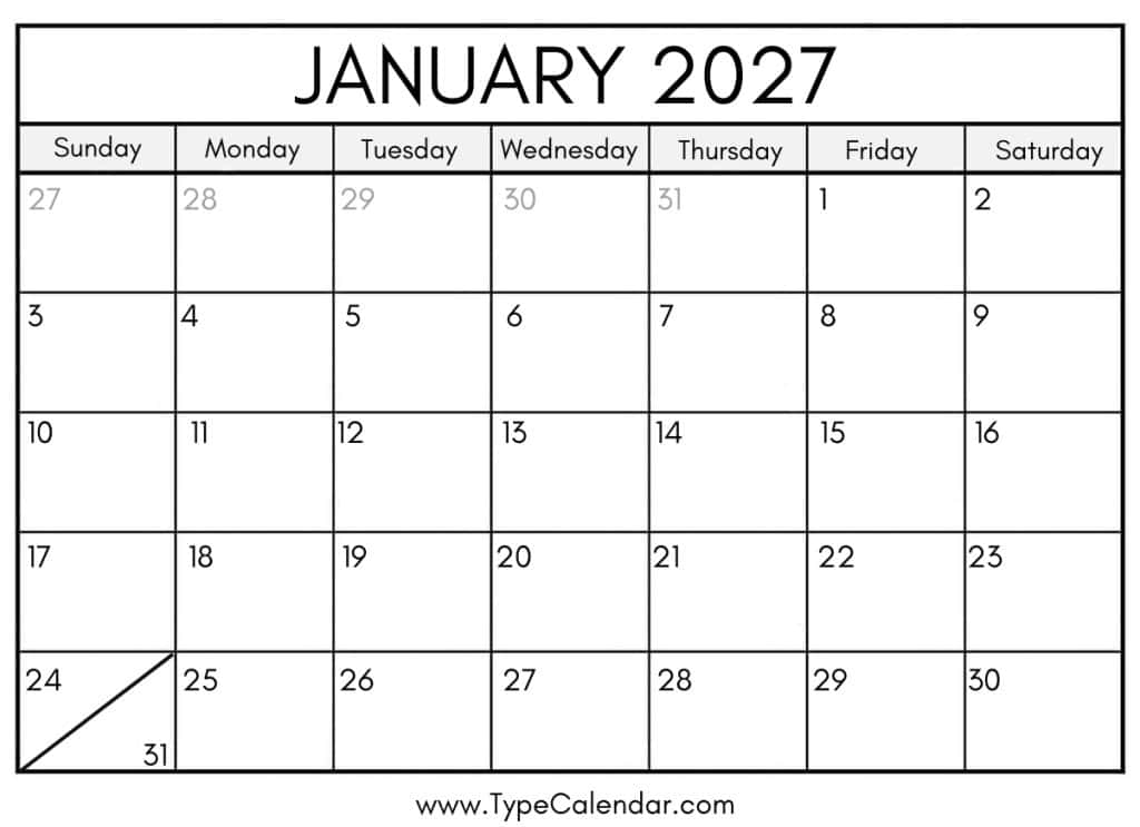 January 2027 Calendars - Free Printable Templates